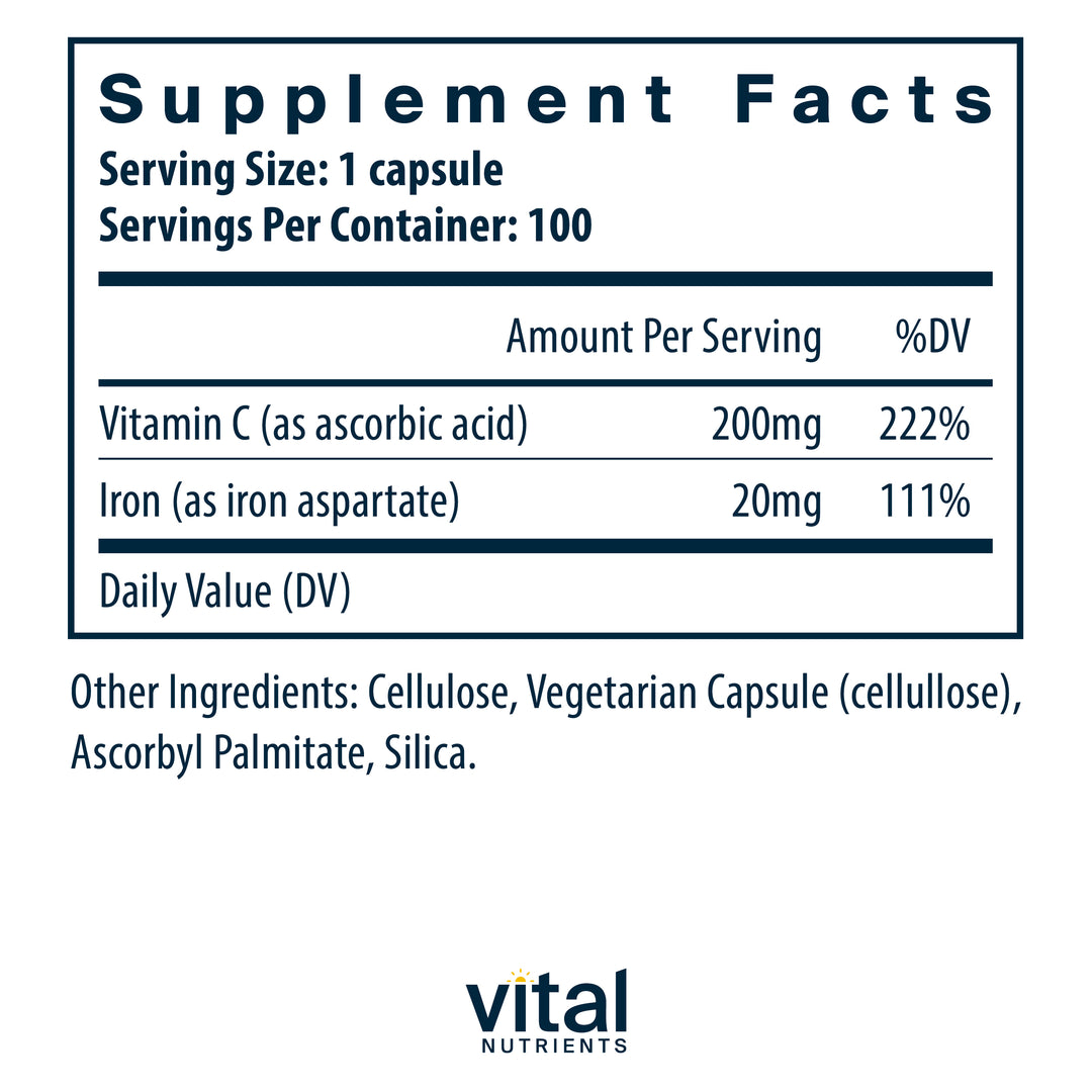 Iron Plus C Supplement | 100 Capsules | Iron Plus Vitamin C Supplement