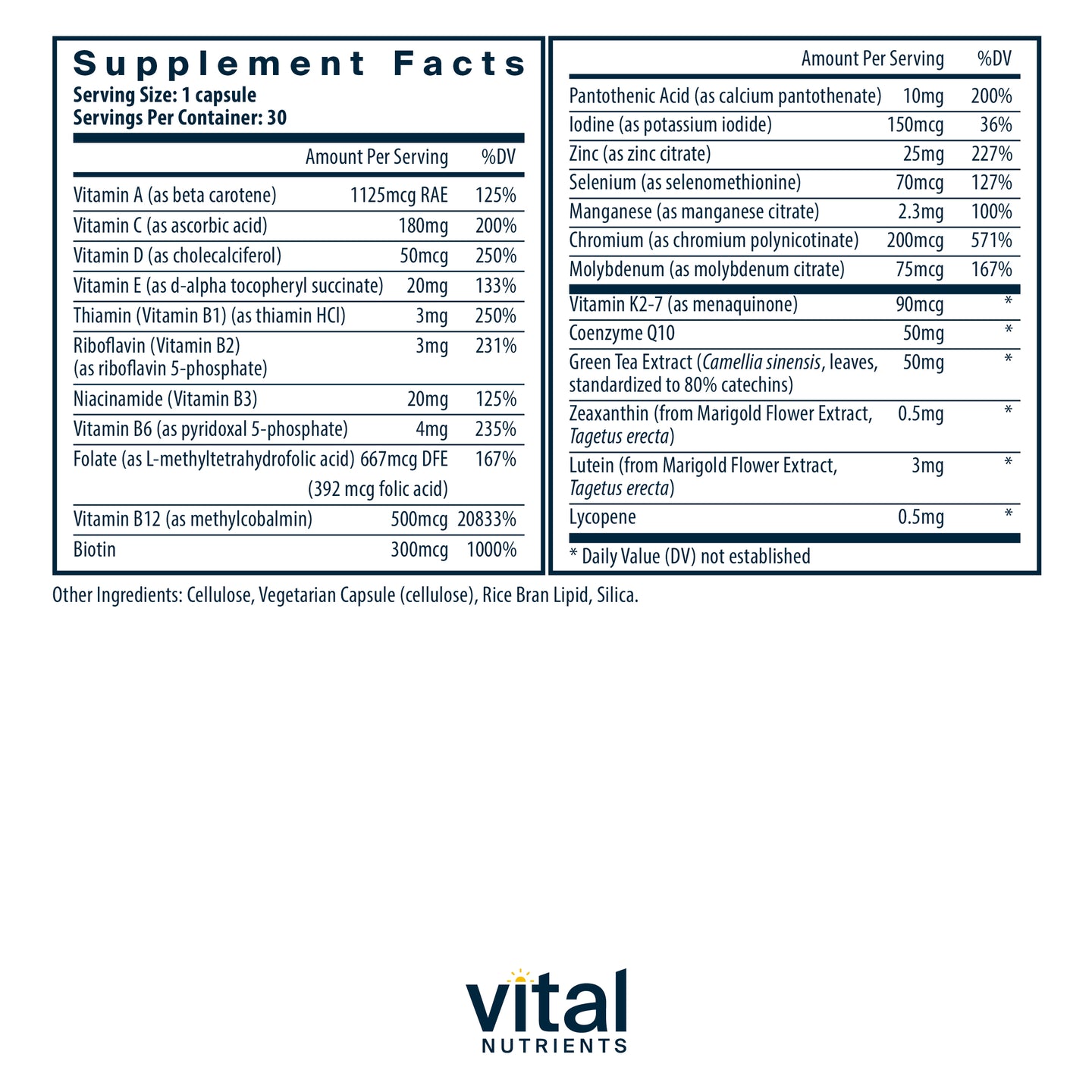 Vital Nutrients Once Daily Multivitamin | Vegan Multivitamin